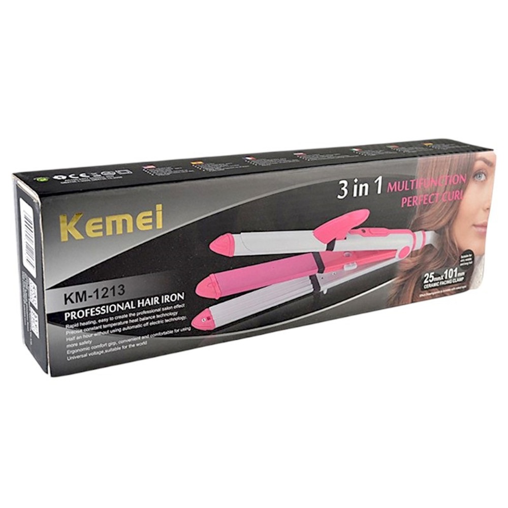 ΙΣΙΩΤΙΚΗ ΜΑΛΛΙΩΝ - 3IN1 - KM-1213 - MULTISTYLER - KEMEI - PINK/WHITE